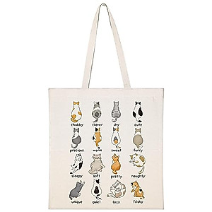 Louise Maelys Canvas Tote Bag for Women Cute Cat Aesthetic Cotton Bags Shopping Beach Reusable Grocery tote bag Makeup Bags