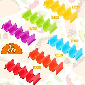30 Pack Taco Holder Stand Colorful Taco Holder Wave Shape Taco Shell Holder Taco Stand on Table Taco Tray Taco Rack, Holds up to 4 Tacos Each, Oven, Baking, Dishwasher and Grill Safe
