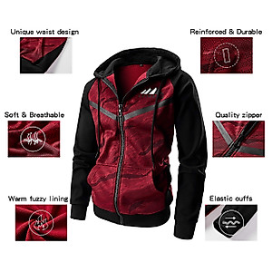 LAIWANG Men's Color Block Hoodie-Full Zip Ultimate Heavyweight Fleece Hoodie-Camo zip up hoodie With Pocket (Claret camouflage, L)