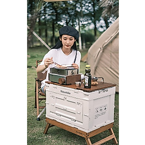 Tentock Storage Box with Wooden Table and Bracket, Collapsible Stackable Storage Bin Container Foldable Outdoor Multifunctional PP Plastic Bins For Camping Backpacking (Walnut Bracket-50L)