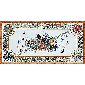 Marble Coffee Table 48" X 30" Inch Pietra Dura Marquetry Inlay Vintage Decorative