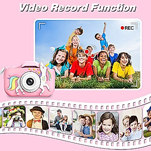 Goopow Kids Camera Toys for 3-8 Year Old Girls,Children Digital Video Camcorder Camera with Unicorn Soft Silicone Cover, Best Christmas Birthday Festival Gift for Kids - 32G SD Card Included