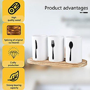 Silverware Organiser - Set of 3 (with wooden tray) Tabletop wooden silverware holder utensil holder for forks spoons knives party kitchen holder silverwareliving room Restaurant(white white white)