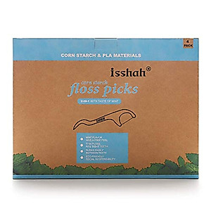 Natural Dental Floss Picks - 200 Count - BPA Free, Vegan, Sustainable, Eco Friendly, Natural Dental Flossers by Isshah (Mint)
