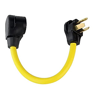 PLIS 10-30P to 6-50R Heavy Duty Generator Adapter,30 Amp Dryer Male Plug to 50 Amp Adapter,STW 10AWG*3C Generator Cord,3Prong,Yellow,1.5FT