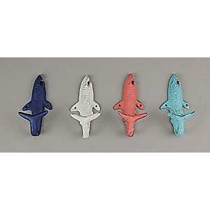 Set of 4 Cast Iron Coastal Shark Tail Wall Hooks Decorative Nautical Beach Bathroom Towel Or Coat Hanging Decor