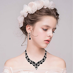 Paxuan Black Wedding Bridal Prom Jewelry Set Black Crystal Rhinestone Necklace Earrings Bracelet Jewelry Sets for bride bridesmaid Wedding (Black - Necklace + Earrings + Bracelet)