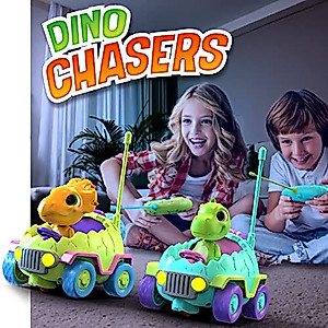 MindSprout Dino Chasers Set of 2 Remote Control Car for Toddler, Kids Toys Age 2 3 4 5, Boys & Girls Birthday Gift, Dinosaur Toy 2-4, LED Lights & Music