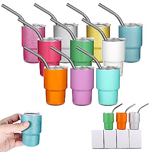 Needbrock 10 Pcs Mini Tumbler Shot Glass with Straw, 3oz Sublimation Shot Glass Tumblers Set Stainless Steel Double Wall Vacuum Insulated Shot Glasses Cups for Cocktail Coffee Whiskey Beer
