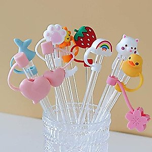 12 Pack Reusable Silicone Straw Tips Cover for 6 to 8 mm Straws, Portable Cute Straw Caps Covers Creative Straw Plug Drinking Dust Cap for Home Kitchen Accessories…