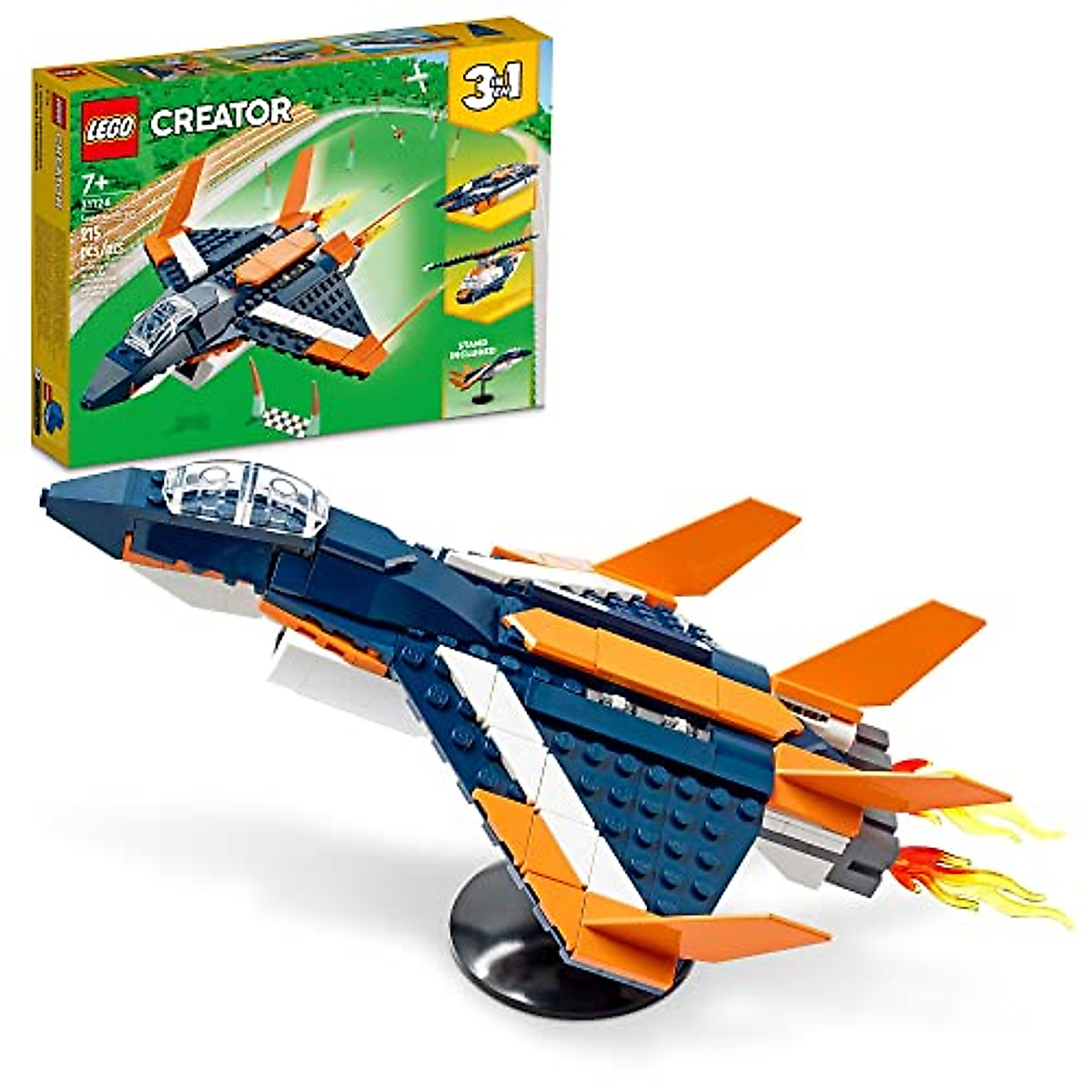LEGO Creator 3in1 Supersonic Jet Plane to Helicopter to Speed Boat Toy Set 31126, Buildable Vehicle Models for Kids, Boys and Girls 7 Plus Years Old