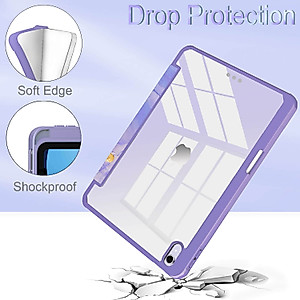 Feams Case for iPad Air 11-inch M2 (2024), iPad Air 5th Generation Case, iPad Air 5th/4th 10.9 Inch 2022/2020 Case Clear Back with Auto Sleep & Pencil Holder for iPad Air 5/4, Purple Gold Marble