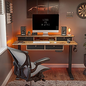 FEZIBO Height Adjustable Desk with 4 Drawers Storage and 3-Drawer Mobile File Cabinet