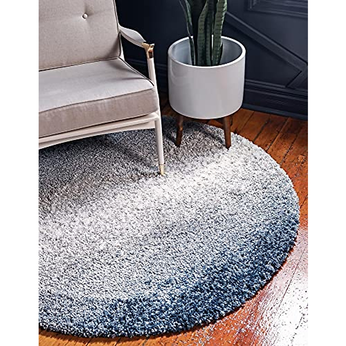 Unique Loom Hygge Shag Collection Modern Moroccan Inspired, Plush & Cozy Area Rug, 3 ft 3 in x 3 ft 3 in, Blue/Ivory