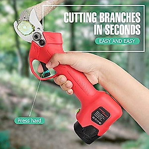 WONDER MASTER Cordless Pruning Shears with 2 Pcs Rechargeable 2Ah Lithium Battery Powered Electric Pruning Shears Professional Electric Pruner, 1 Inch Cutting Diameter, 6-8 Working Hours（Red）