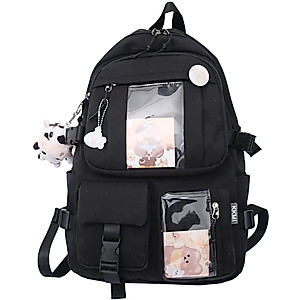 SHIDAI Kawaii Girl Backpack Cute Backpack Cute Aesthetic Backpack for School (Black,ONE SIZE) (DRF-1287)