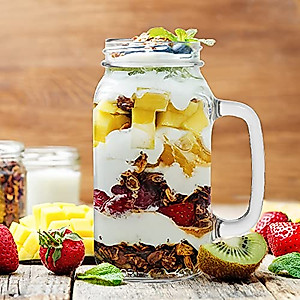 Yirilan 4 Pack 24Oz Mason Jar Cups, Mason Jars with Handle, Mason Jar Drinking Glasses, Mason Jar with Lid and Straw, Mason Jar Mugs