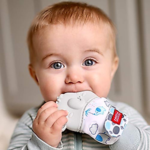 Nuby Happy Hands Silicone Teething Mitten: 3M+, Elephant, Gray (80729)