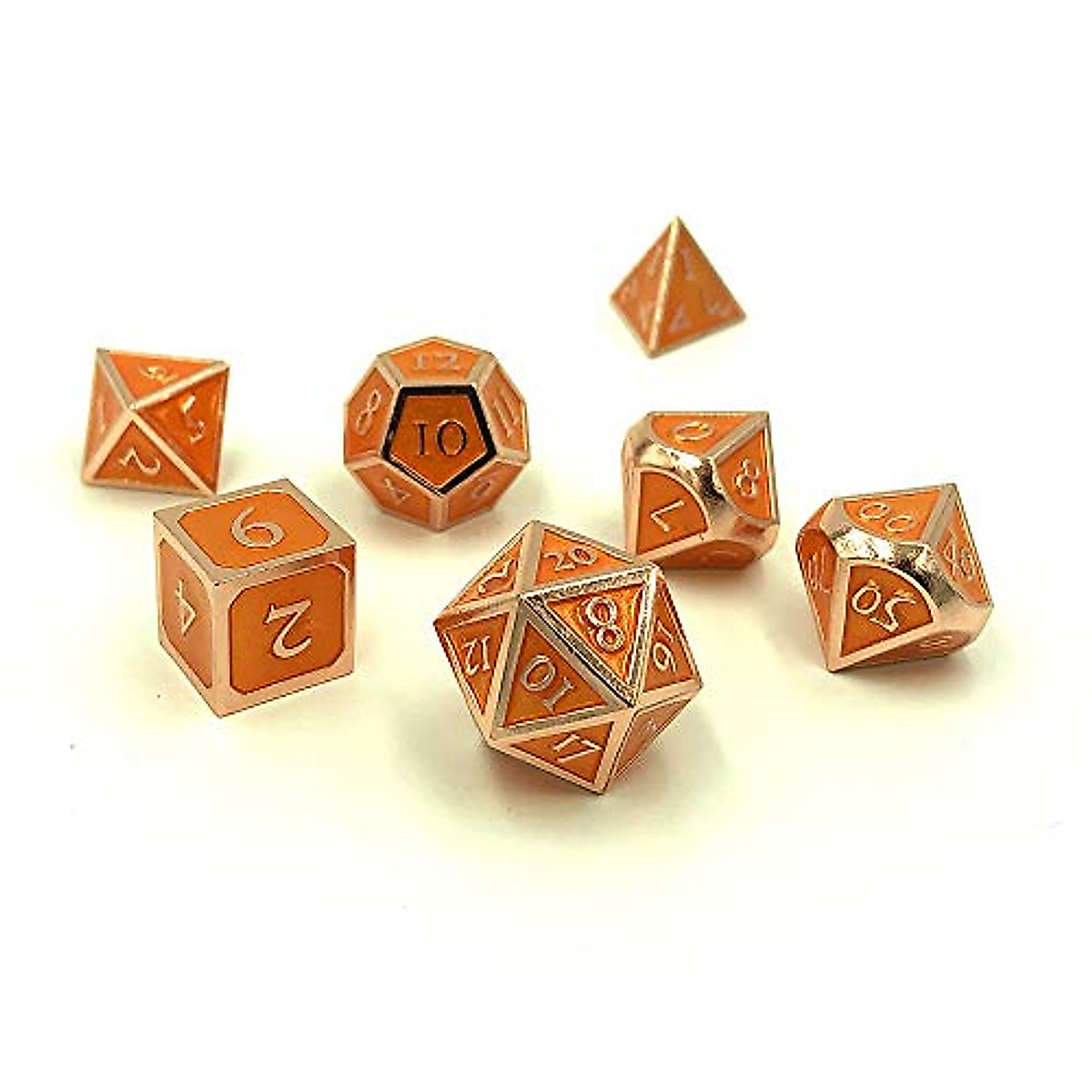 Metal Imperial Dice Set with Display Box | Metal Dice for Tabletop RPG Games Dungeons Dragons (Pumpkin Spice Orange Set)