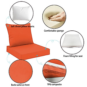 All Smiles Outdoor Seat Cushions for Patio Furniture Set of 24x24 Inch for Waterproof Replacement Cushions with Removable Cover for Chair Yard Garden Deck，Orange
