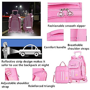 ZHANAO Rolling Trolley Bag Wheeled Backpack Bowknot for Girls Primary Schoolbag 3Pcs with Crossbody Bag Pencil Case