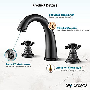 8 inch Widespread Bathroom Faucet 3 Hole Oil Rubbed Bronze Double Cross Handle Mixer Bathroom Sink Tap Deck Mount Hot Cold Water Matching Pop Up Drain with Overflow
