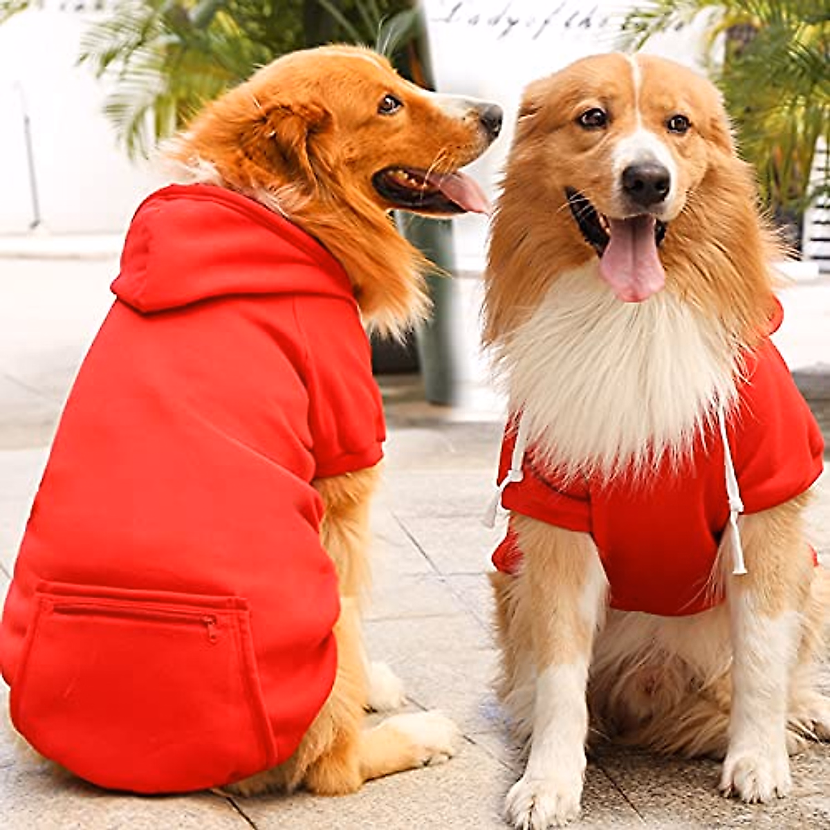 Warm Clothes Pet Autumn and Winter Fleece Pocket Sweatshirt Solid Color Tops Cats Hoodies Zipper Red Warm Animal Christmas Sweater for Cats and Dogs