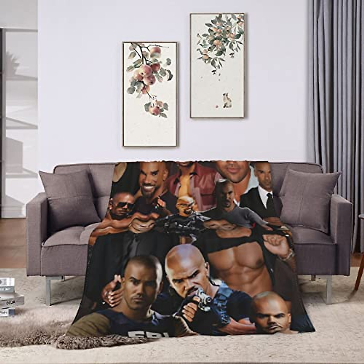 Hamklla Shemar Moore Collage Blanket Ultra-Soft Micro Fleece Blanket Warm Cozy Plush Bed Blanket Lightweight Sofa Throw Blanket, Black, 50'x40'