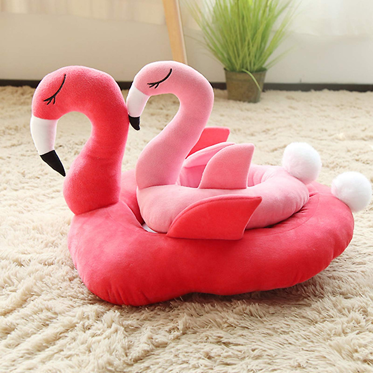 PJDDP Flamingo Plush Pet Bed for Small Cats and Dogs, Red, L