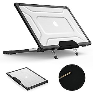 SEYMAC stock Case for MacBook Pro 16 inch 2024-2021 A3403 A3186 A2991 A2780 A2485, Shock-Absorbing Protection with Folding Stand &Mouse Pad/Bag Case for MacBook Pro 16'' M4/M3/M2/M1 (HardBlack)