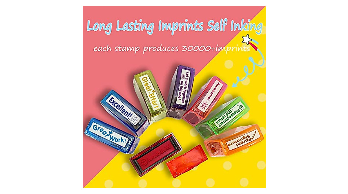 Bertiveny Rainbow Teacher Stamp Set for Classroom & Rewards