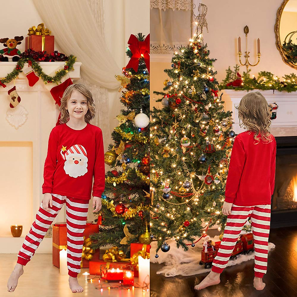Tphon Girls Christmas Pajamas Toddler Boy Kids Holiday Pajamas Set Santa PJS Winter Sleepwear Children Clothes(Red,2T)