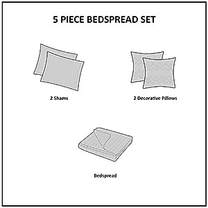 Madison Park Ashbury Bedspread Set - Luxury Textured Quilt, All Season, Large Lightweight Coverlet, Cozy Bedding, Matching Shams, Medallion Blue, Oversized King (120 in x 118 in)