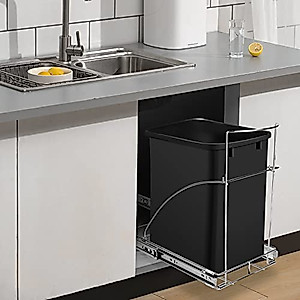 Pyinlon Pull Out Trash Can Under Cabinet, Heavy Duty Alloy Steel Adjustable Slide Out Garbage Can Shelf for Kitchen-Trash Can not Included-Silver