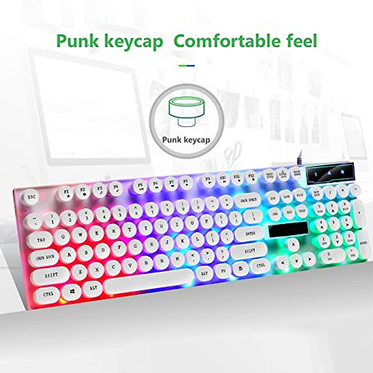 shlutesoy GTX300 Wired USB Colorful LED Backlit Gaming Keyboard with Mouse for PC Laptop White