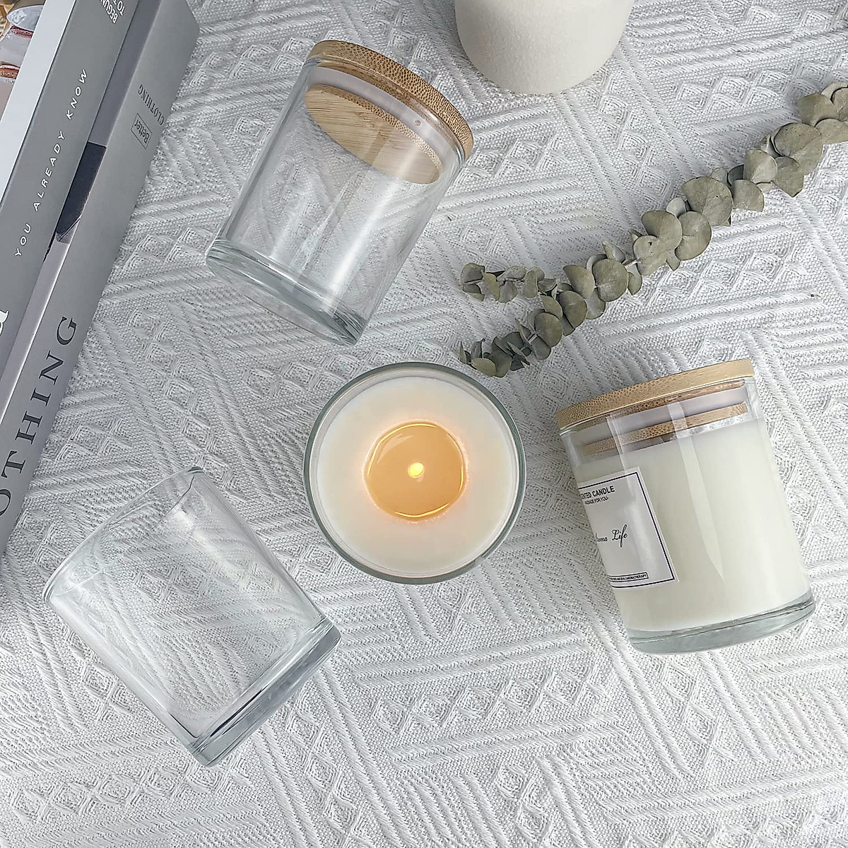 15pack, 7oz Thickened Glass Candle Jars with Bamboo Lids, Clear Candle Containers, Candle Vessels for Hand Candle Making DIY Craft