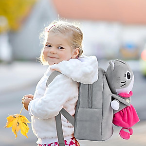 Kids Toddler Backpack Baby Girl Backpack with Stuffed Bunny Mini Plush Toys for Toddler Girls Gifts 2 3 4 5 6 Years Old Easter Gift Little Doll Stuffed Animal Rabbit Plushie Schoolbag Rose Red 9.8''