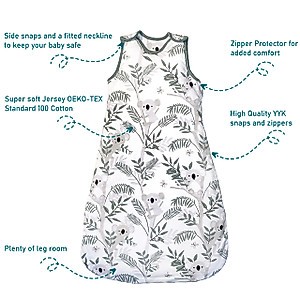Rey & Shay Sleep Sacks - 100% Cotton Super Soft Baby Wearable Sleeping Bag, 6-18 Month, 1.5 TOG. (Green Koala)