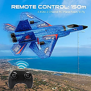 RC Plane, F22 RC Airplane Fighter Ready to Fly, 2.4Ghz 2 Channel Remote Control Plane, RC Airplanes Toy for Boys Girls Kids Beginners