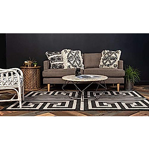 Unique Loom Athens Collection Classic Geometric Modern Border Design Area Rug, 7 ft x 10 ft, Black/Beige