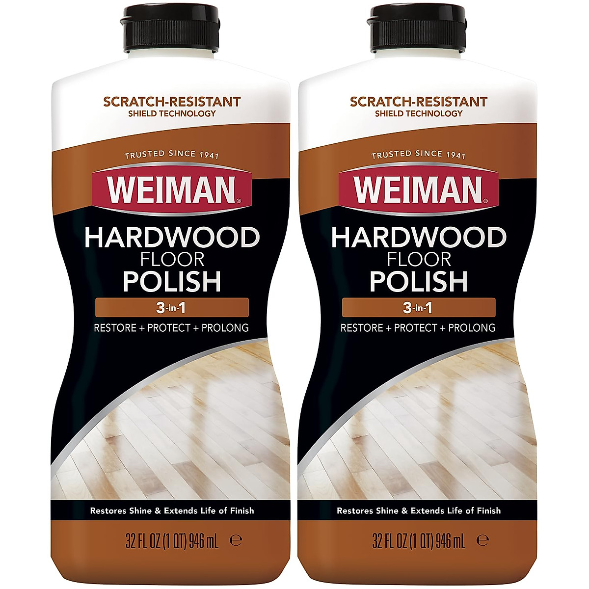 Weiman Wood Floor Polish and Restorer 32 Ounce (2 Pack) - High-Traffic Hardwood Floor, Natural Shine, Removes Scratches, Leaves Protective Layer