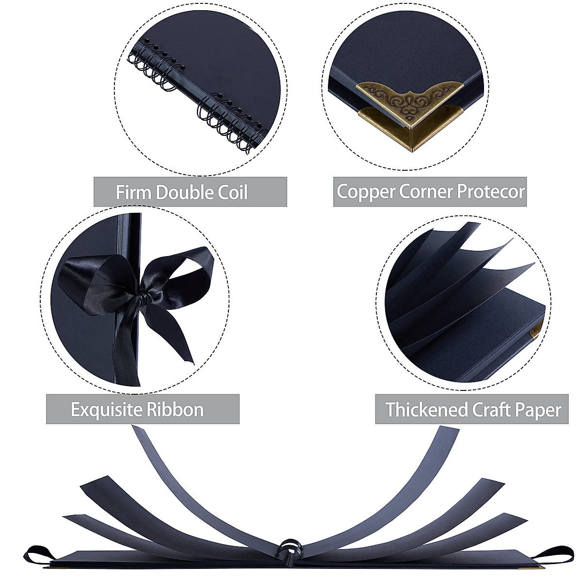 Scrapbook Album, 11.4x8.5 Inch Photo Album Book with 40 Double Sided Black Thickened Kraft Paper and Metal Corner Protector, Woisut DIY Scrapbook for Anniversary Wedding Family Baby Shower Graduation