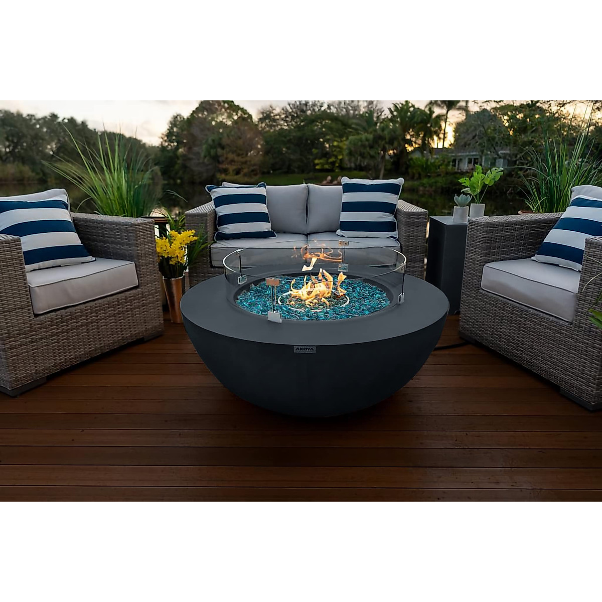 AKOYA Outdoor Essentials 42" Outdoor Propane Gas Fire Pit Table Bowl in Gray (Caribbean Blue)