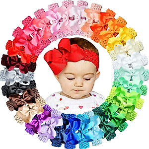JOYOYO 30pcs Baby Girls Headbands 4.5" Hair Bows Soft Stretchy Crochet Head Wear Headbands for Baby Girls Newborns Infants Toddlers and Kids