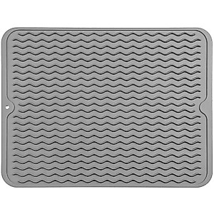 Better-Love Silicone Dish Drying Mat for Multiple Usage,Coffee Mat,Easy clean,Eco-friendly,Heat-resistant Silicone Mat for Kitchen Counter or Sink,Refrigerator or Drawer liner Grey L 16x12 inches