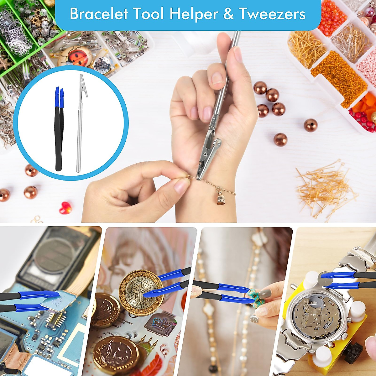 Jewelry Pliers, 16Pcs Jewelry Making Tools Kit, Micro Jewelry Pliers Set, Bracelet Tool Jewelry Helper, Tweezers Set, Mini Pliers for Jewelry Making Supplies DIY Crafting Beading Repairing
