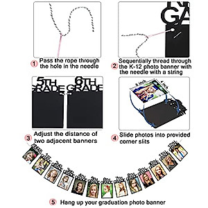Graduation Photo Banner for 2023 Party Decorations, Kindergarten to 12th Grade Graduation Picture Banner, Middle School, High School College Graduation Party Supplies Black SG063BK