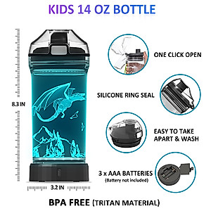 Attivolife Dragon Watter Bottle, 3D Illusion Glowing LED Light with 7 Color Changing Lights - 14 0z BPA Free - Creative Ideal Travel Cup Dinosaur Gift for School Boy Kid Child Holiday Camping Picnic