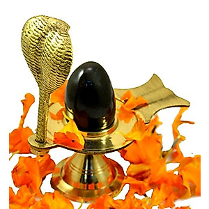 IndianStore4All IS4A Shaligram Shiva Ling Lingam Shivling Naaga Brass Stand 4.7 Inches Approx