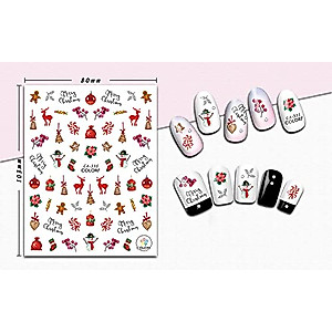 Christmas Nail Stickers, 8 Sheets Christmas Nail Art Decals Snowflakes Snowman Santa Claus Reindeer Christmas Tree Bell Xmas Nail Design 3D Self-Adhesive Holographic Winter Nail Decals for Women Girls